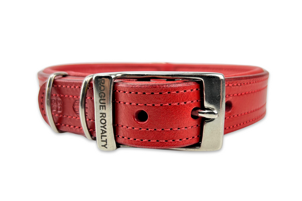 Hand Made Leather Dog Collar - Tuscan Red (Slim Fit)