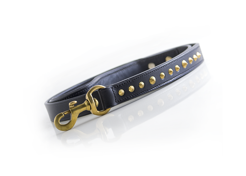 Ruthless Black & Brass - Diamond Cone Luxury Leather Leash – Rogue Royalty
