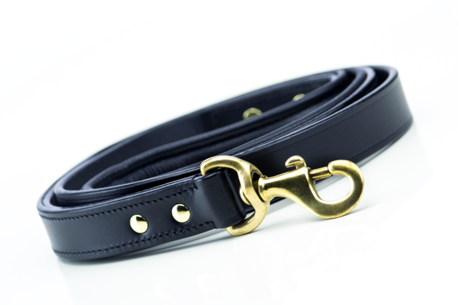 Handmade Black & Brass Leather Dog Leash – Premium – Rogue Royalty
